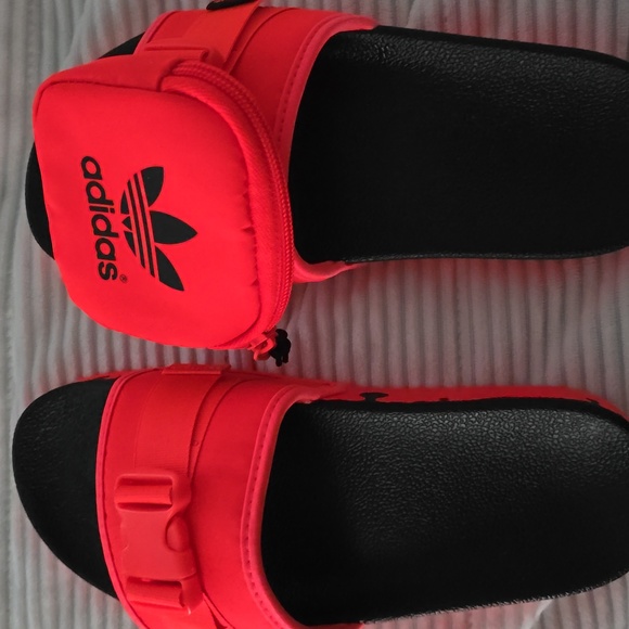adidas | Shoes | Adidas Bold Red And Black Slides | Poshmark